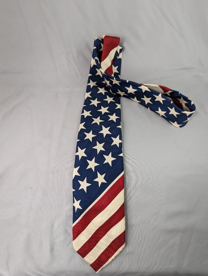 Vtg American Flag Silk Mens Tie Patriotic 52 Red White Blue 4th July ...