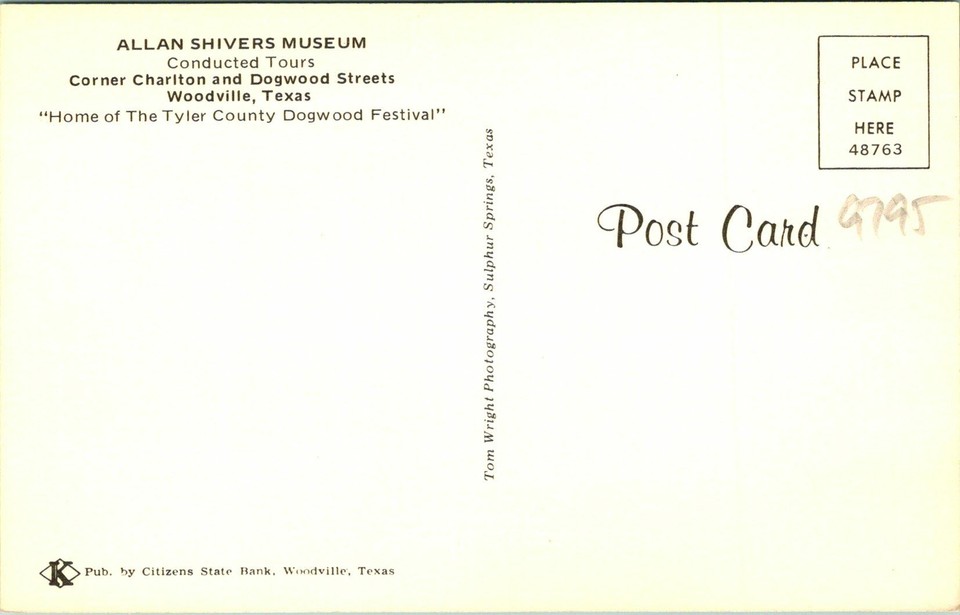 Woodville TX Allan Shivers Museum Postcard unused 1950s | eBay