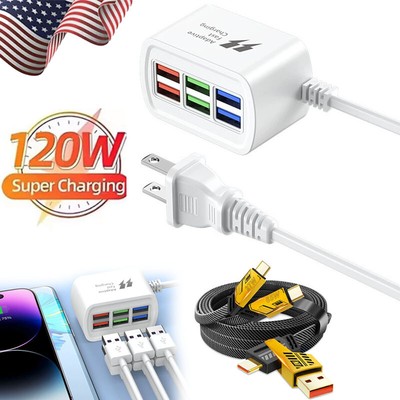 Multi 6 Port USB Hub Wall Charger Station Fast Charging AC Power ...