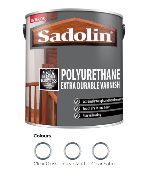 Sadolin Polyurethane Extra Durable Varnish 1lt Clear Satin Interior for ...
