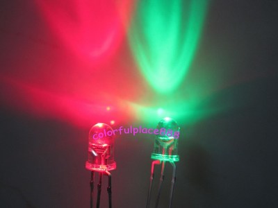 100pcs 5mm Dual Bi-Color Red/Green 3-Pin Led Common Cathode Water Clear ...