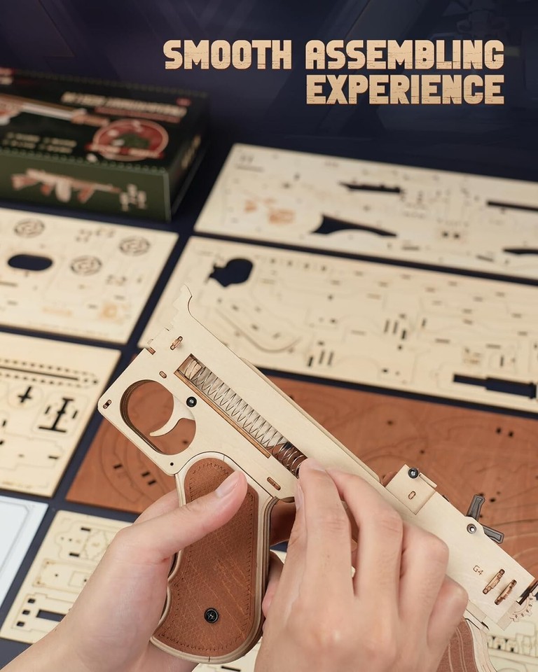 ROKR Thompson Submachine Gun 3D Wooden Puzzle Model Adults DIY Boys ...