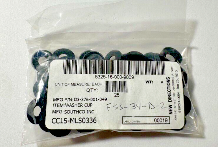 Lot of 61 each Southco Inc D3-376-001-049 Black Plastic Washer Cups | eBay