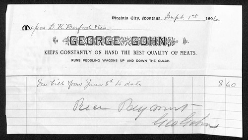 Virginia City, MT George Gohn 1896 Buford* Billhead "Runs Peddling ...