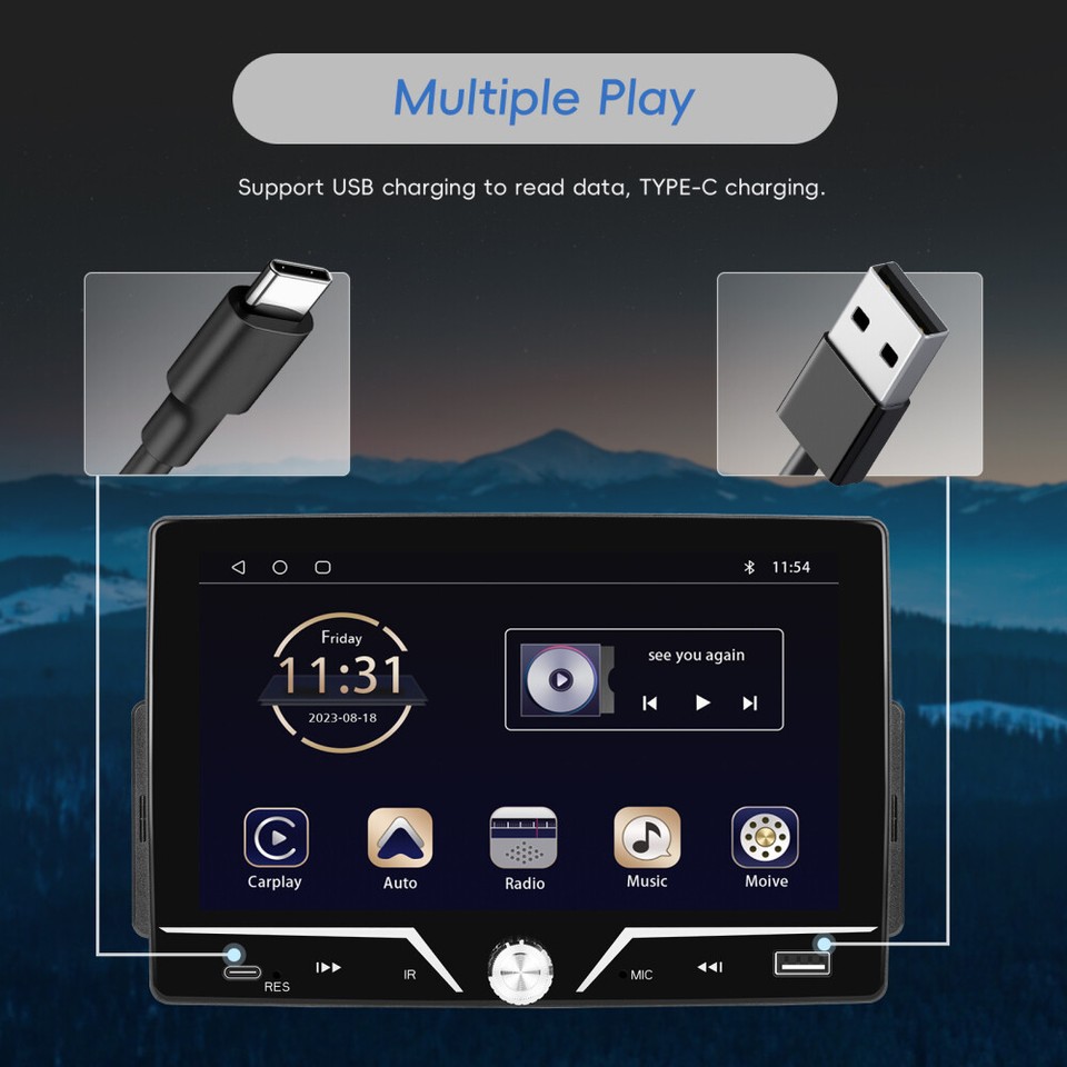 Single 1Din 7" Touch Screen Stereo Bluetooth Radio Car Apple/Android ...