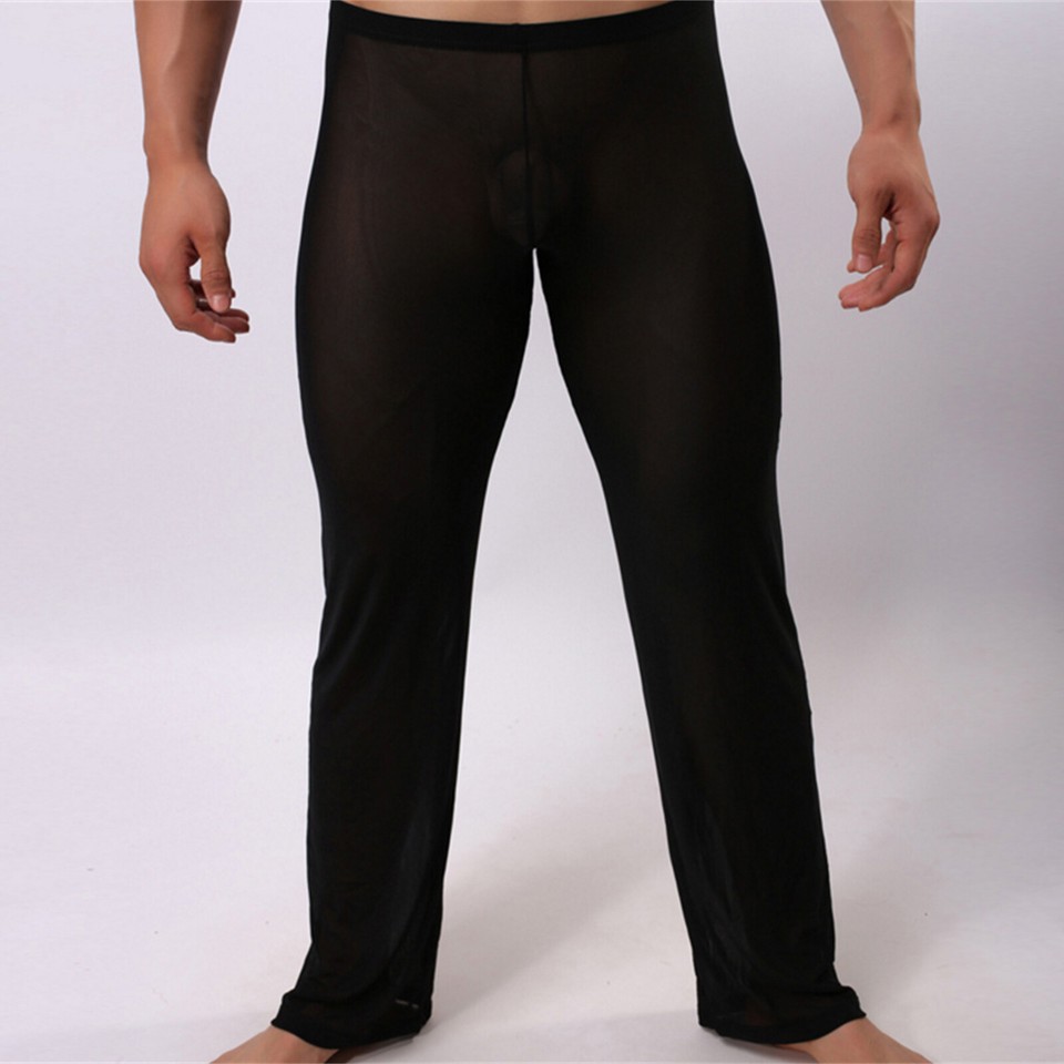 Men's Mesh Sheer Long Pants See Through Bottoms Underwear Nightwear | eBay