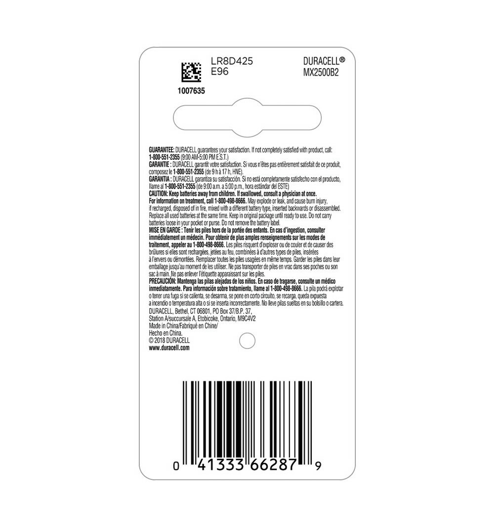 2 Duracell AAAA Alkaline Batteries ( MX2500, E96, MN2500, LR8D425, 25A ...