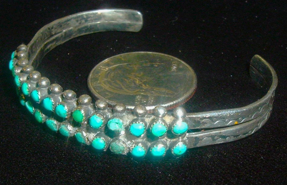OLD ZUNI, STERLING SILVER & SNAKE EYE TURQUOISE CUFF BRACELET, HAND ...