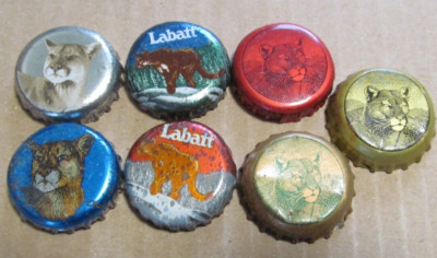 7 DIF COUGAR ANIMAL THEMED BEER CAPS 4-LABATT WILDCAT 3-CATAMOUNT ...