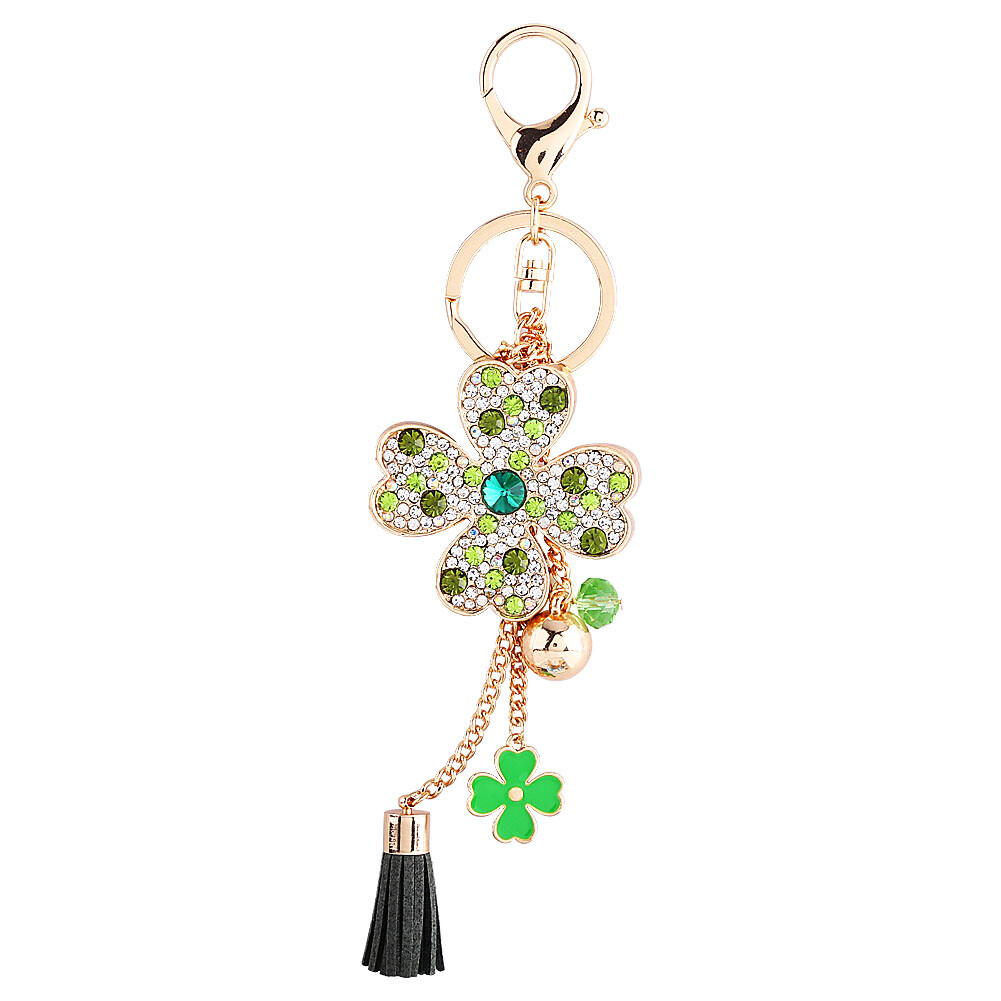 Lucky Four Leaves Clover Keychains Keyring Tassel Bag Buckle Pendant ...