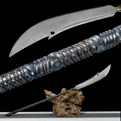 Rotate Long Handle Da Dao Sword Damascus Folded Steel KUNGFU Broadsword ...