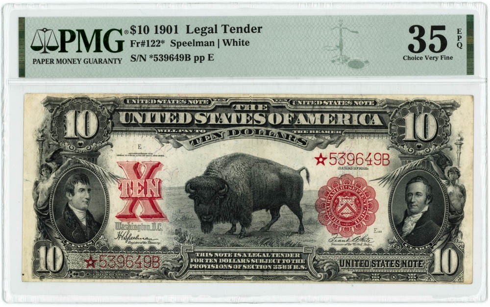 FR.122* $10 1901 Legal Tender PMG VF35 epq STAR! Bison Rare / Scarce ...