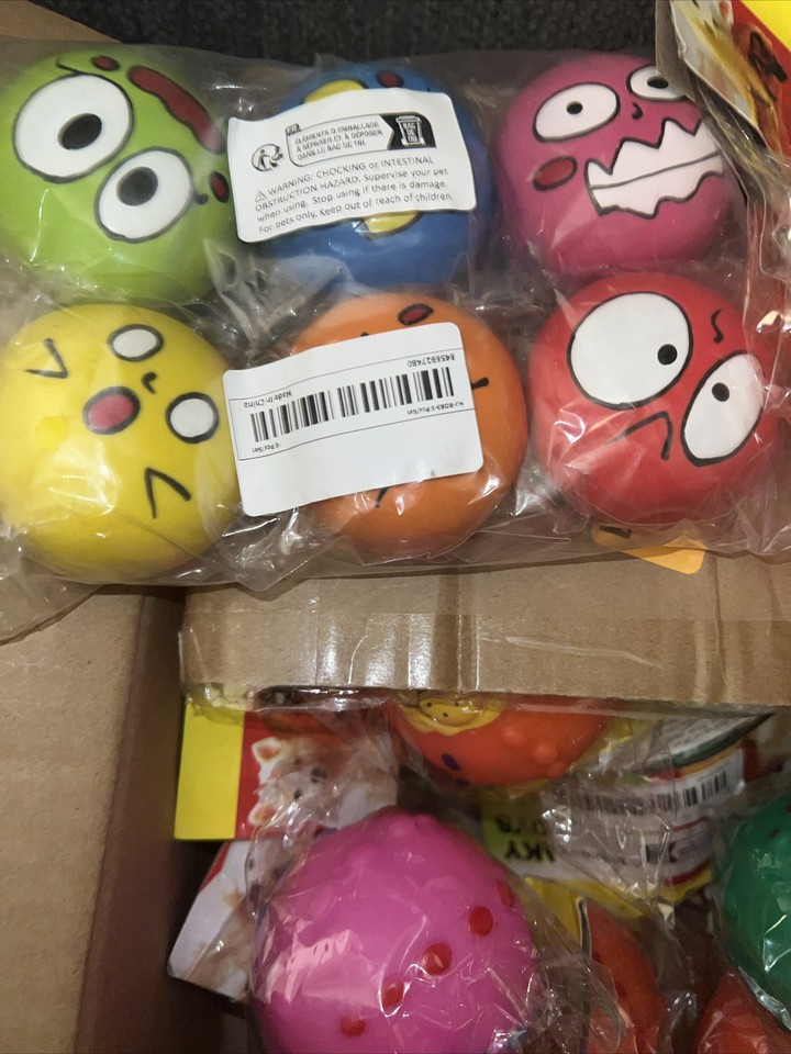 Latex Squeaky Dog Toy Smiley Face Balls Fetch Chase Play | eBay