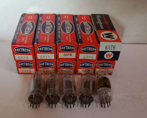 9 - RAYTHEON / 1 - WESTINGHOUSE 6AT6 Electron Radio Tube Vintage LOT Of ...