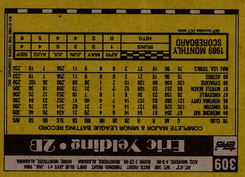 1990 Topps #309 Eric Yelding | eBay