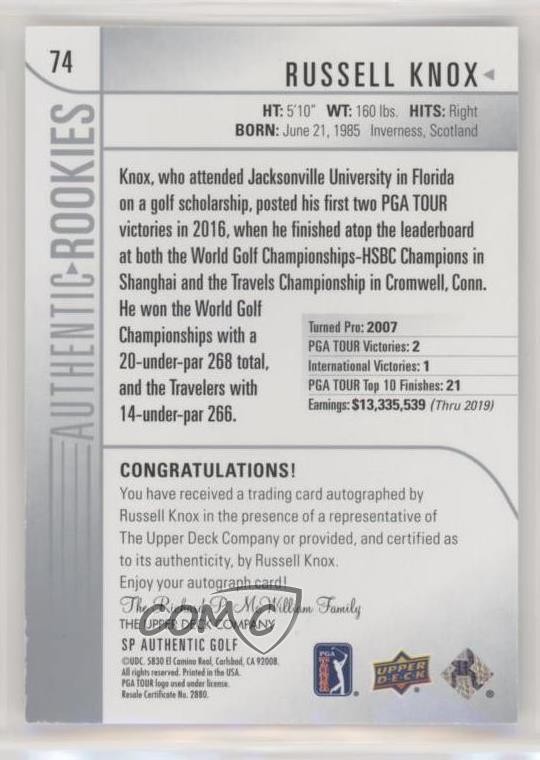 2021 SP Authentic Rookie Signatures Tier 1 303/799 Russell Knox #74 ...