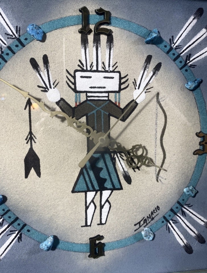 AMERICAN INDIAN HANDMADE KACHINA WALL CLOCK SIGNED TURQUOISE STONE | eBay