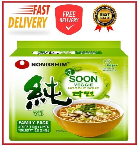 4X Nongshim Soon Veggie Savory Vegan Ramyun Ramen Noodle Soup Pack, 3 ...