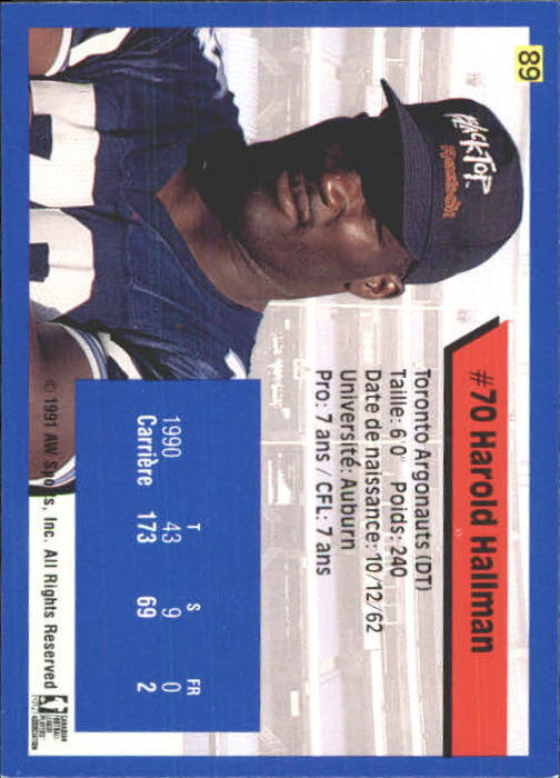 1991 All World CFL French #89 Harold Hallman | eBay