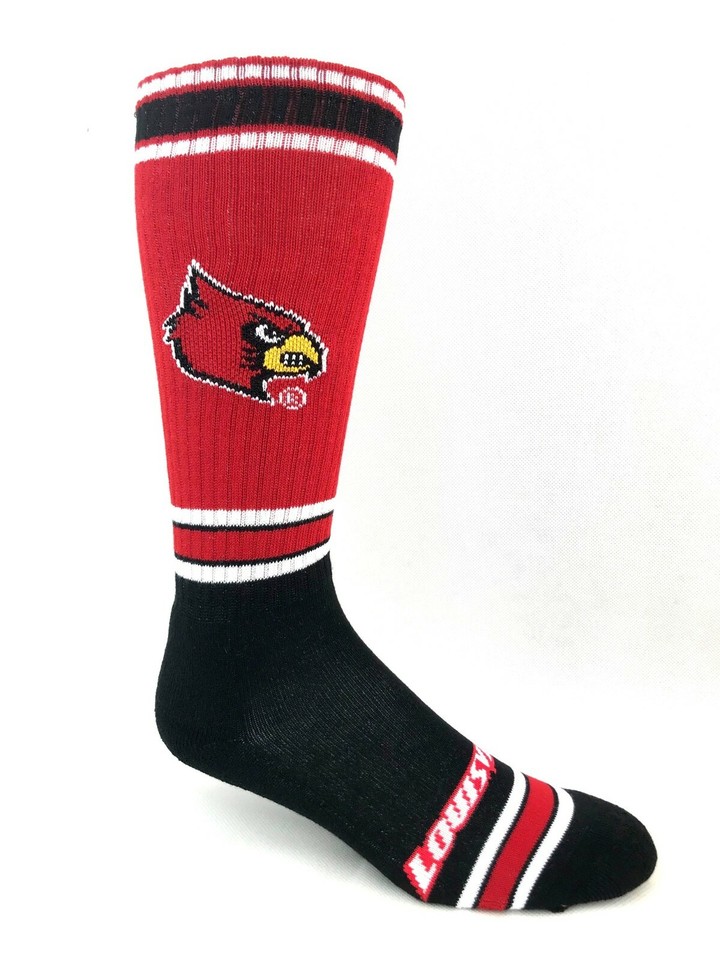 Louisville Cardinals College Striped Red & Black Deuce Crew Tall Socks ...