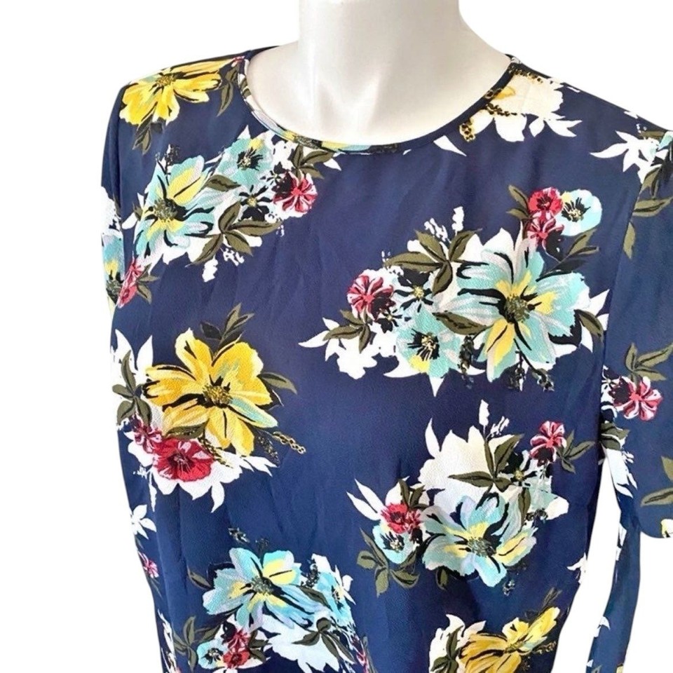 Alfani Women's New Size 3X Navy Blue Floral Print Blouse | eBay