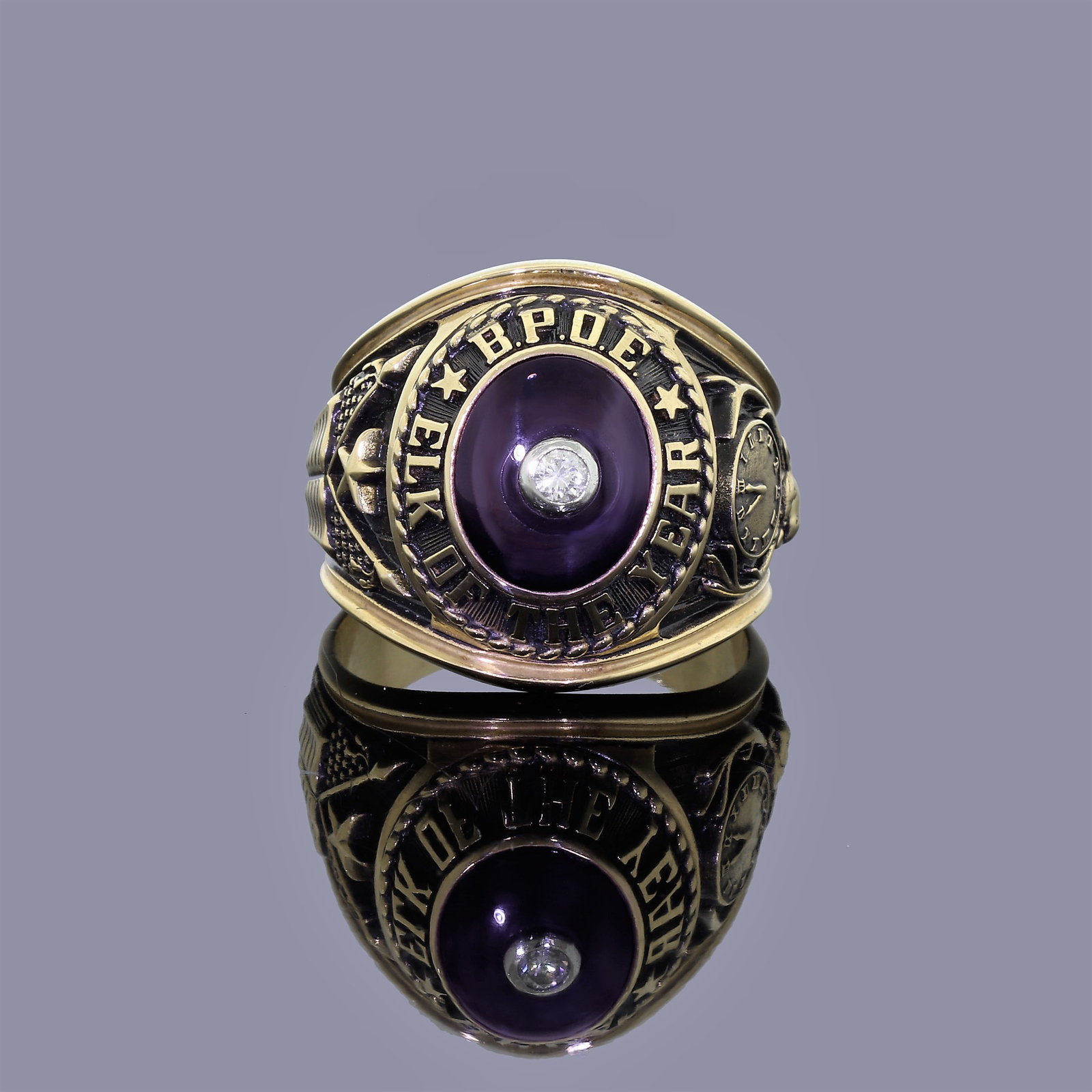 Vtg Men's Jostens 10k Gold Diamond Elk Of The Year Ring BPOE Size 11.25 ...