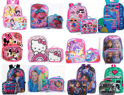 Little Girls School Backpack Lunch box Set Large Cartoon Book Bag Kids ...