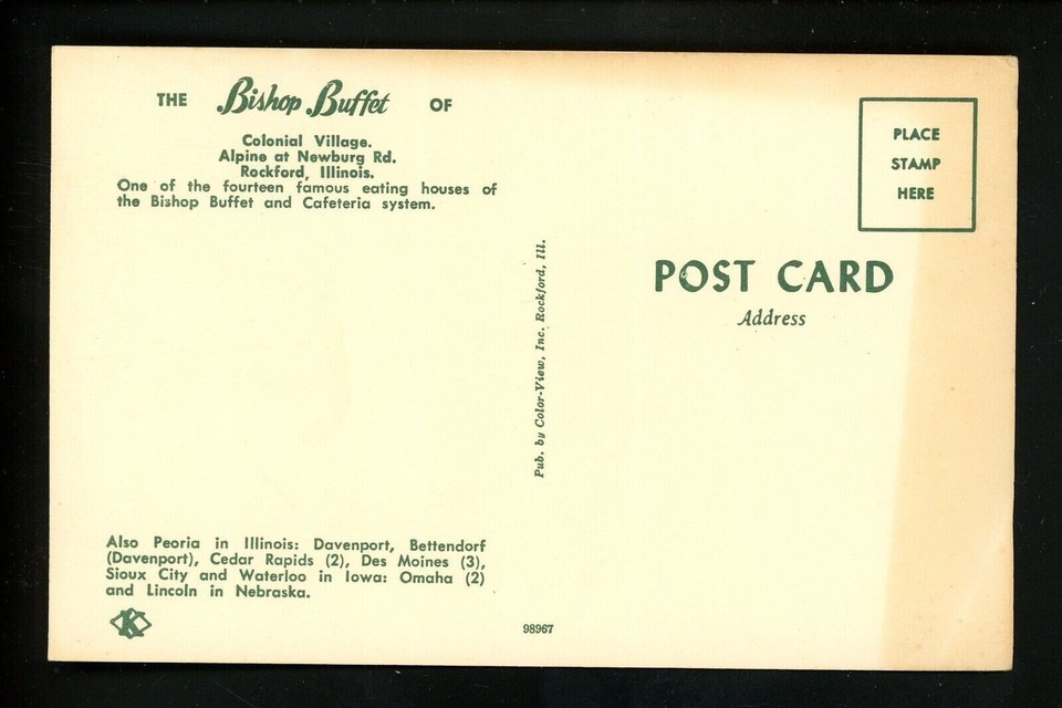Restaurant postcard Illinois IL Chicago, Bishop Buffet interior chrome ...