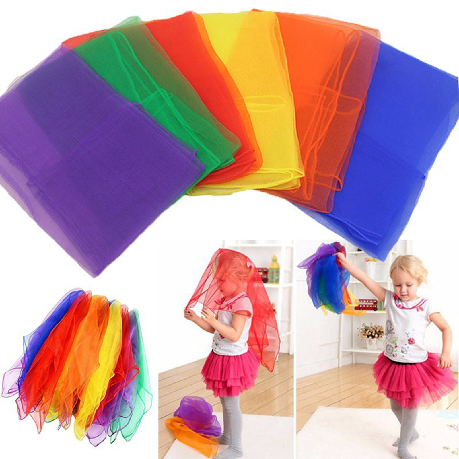 6Pcs Colored Sensory Scarves Rainbow Gauze Baby Juggling Dance ...