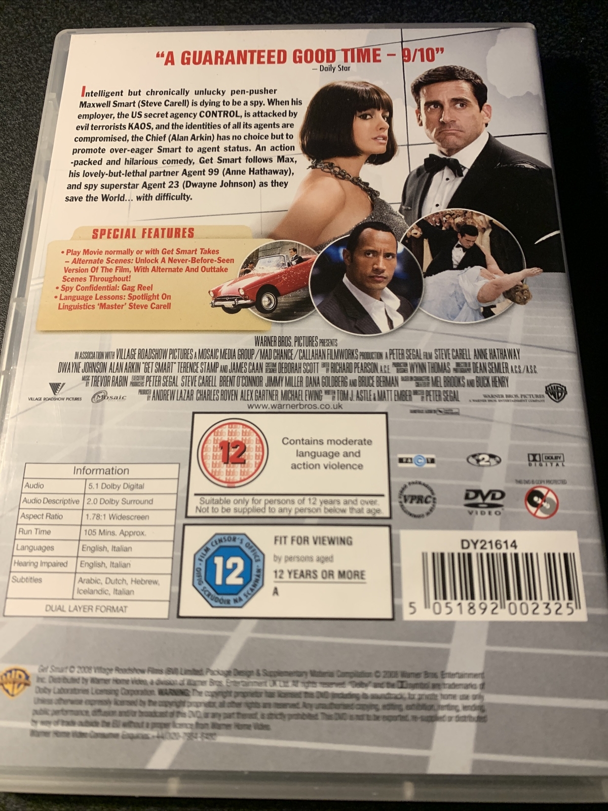 Get Smart (DVD, 2008) Steve Carell, Anne Hathaway, Dwayne Johnson, Alan ...