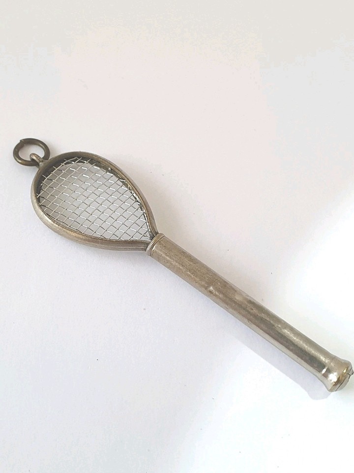 RARE ANTIQUE SILVER PLATE CHATELAINE TENNIS RACQUET PROPELLING PENCIL ...