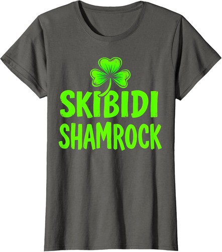 Skibidi Shamrock Irish Rizz For Lucky Saint Patricks Ladies' Crewneck T ...