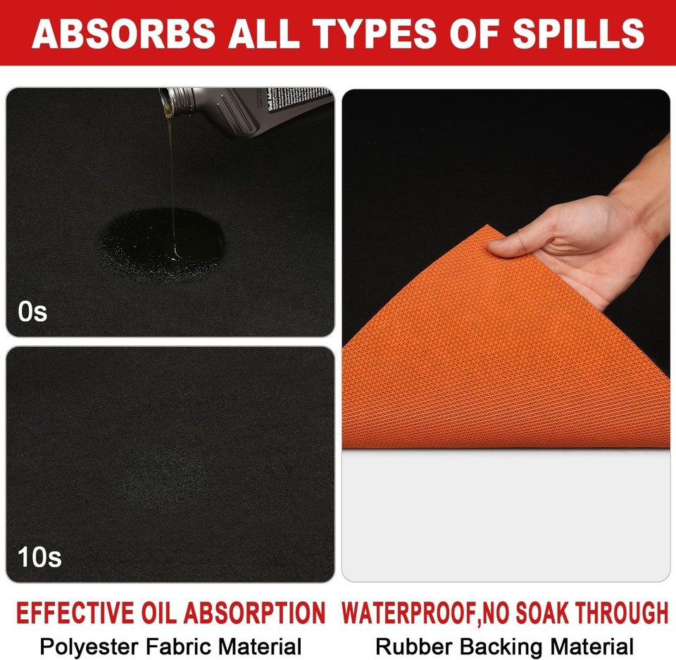 Garage Floor Oil Spill Mat Waterproof Absorbent Rubber Backing ...