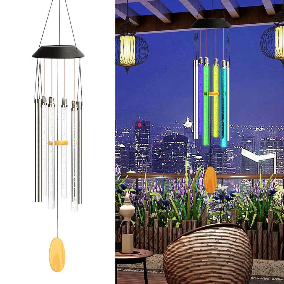 Color Changing Solar Wind Chimes LED Lights Large Deep Tone Resonant ...