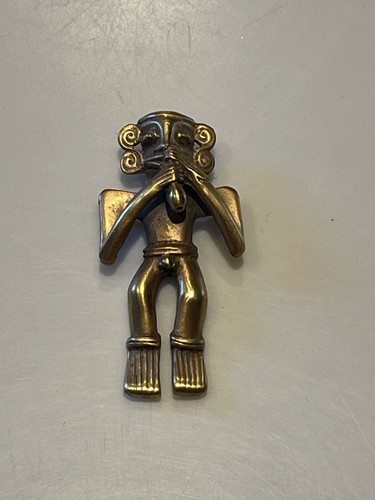 Vintage Alva Museum Replica Brass Brooch Pin Pre-Columbian Mayan Tribal ...