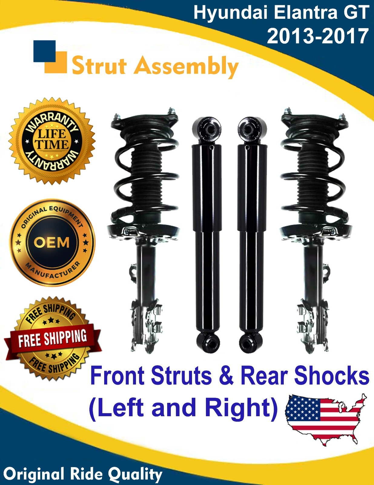 OE Front Struts & Rear Shocks For 2013-2017 Hyundai Elantra GT Lifetime ...