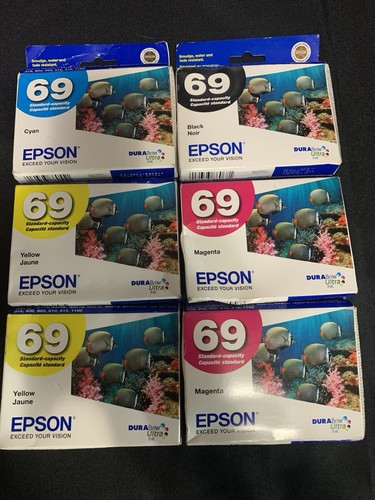 Unused EXPIRED Genuine Epson 69 1-Black 1- Cyan 2- Magenta 2-yellow | eBay