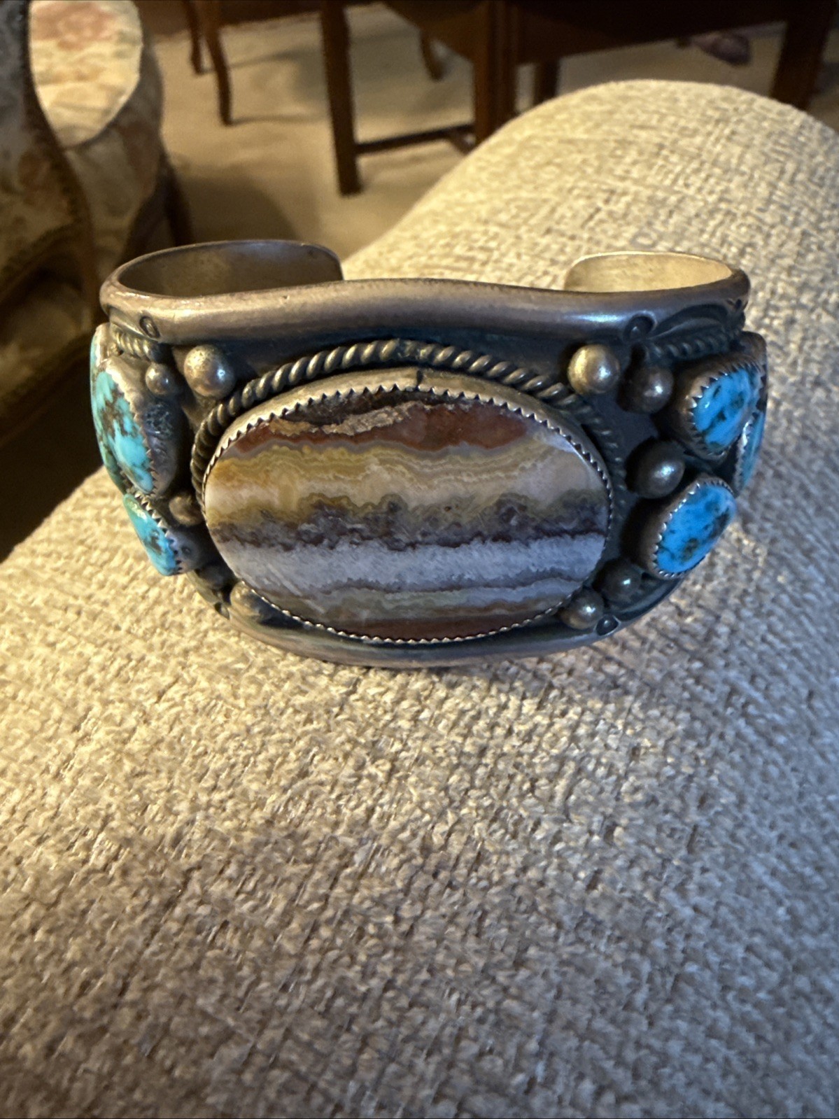 Native American Navajo Cuff Bracelet Signed ABJ - Gem