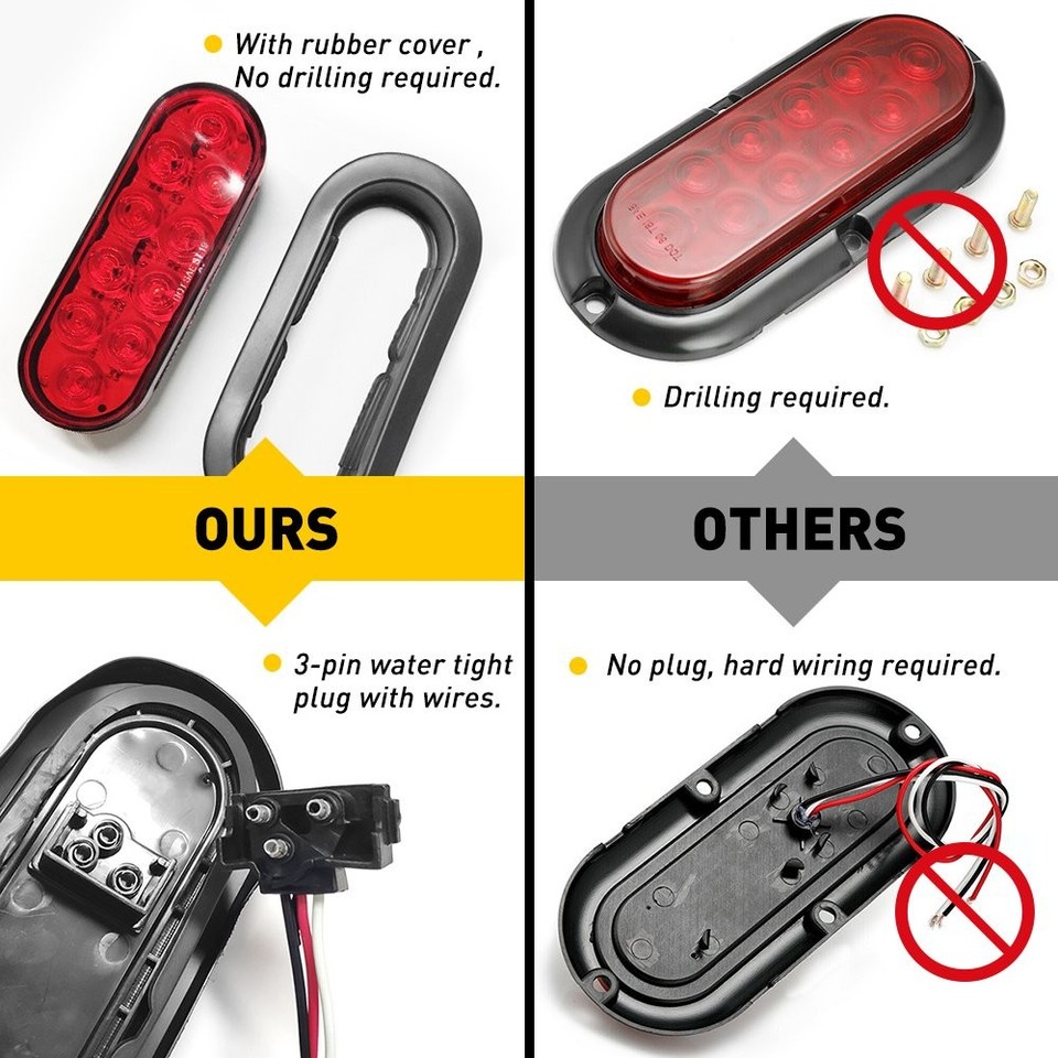 Inch 2X 6" Red 10LED Oval Clear Reverse Tail Backup Trailer Light w ...