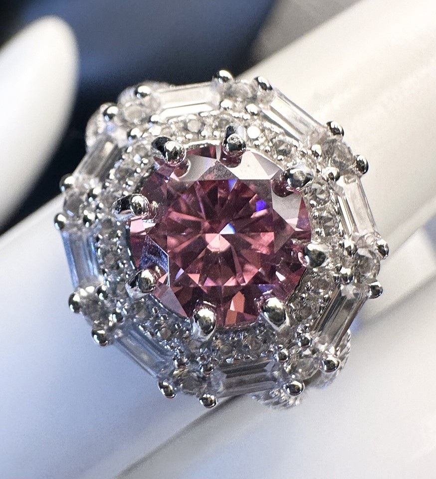 Lovely GRA Certified Pink Moissanite Lab Created 925 Sterling Silver ...