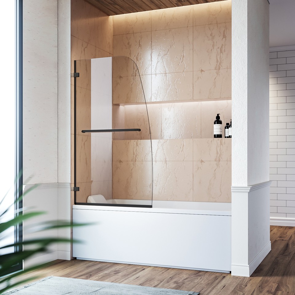 SUNNY SHOWER Frameless Pivot Shower Tub Door Clear Tempered Glass ...
