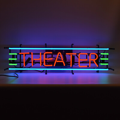 Theater neon sign wall shelf lamp light home mancave hand blown glass ...