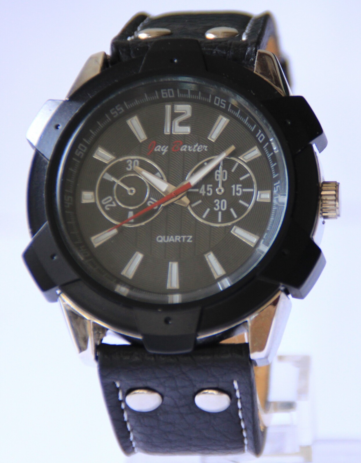 Jay Baxter Herrenuhr Analog Quartz mit Leder Nieten Armband Schwarz | eBay