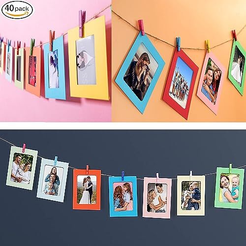 40 Pack 4x6 Inch Cardboard Paper Picture Frames with Clips and Strings ...