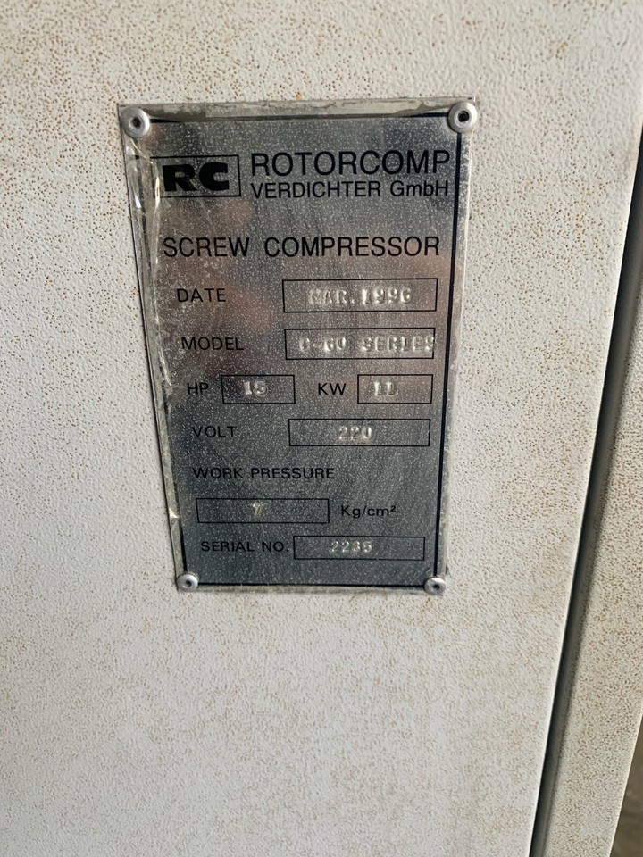 ROTORCOMP 15hp Rotary SCREW AIR COMPRESSOR cleaned and tested Low Hours ...