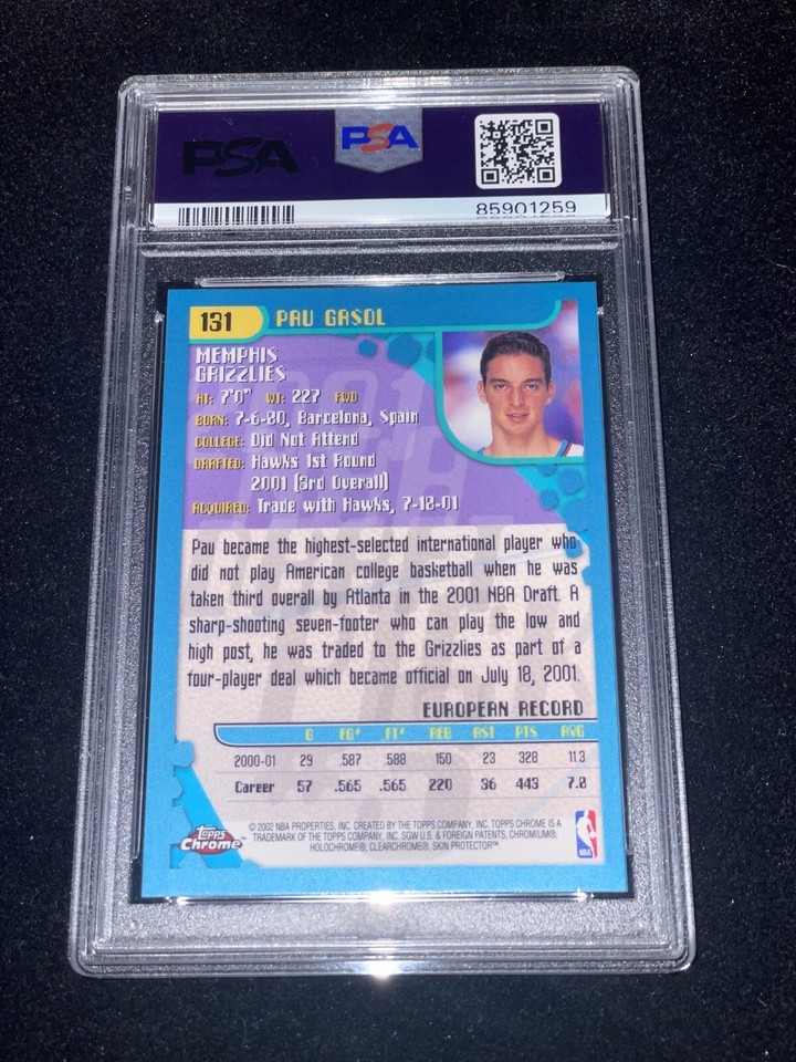 Pau Gasol Signed 2001 Topps Chrome Rookie Card PSA HOF ROY Inscribed ...