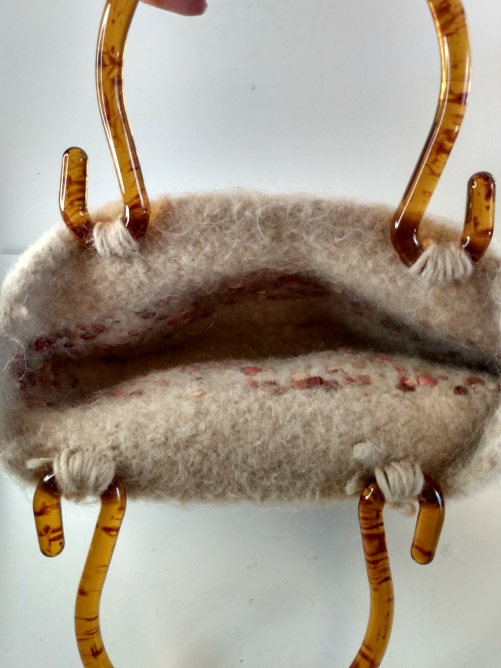 Handmade Felted Wool Handbag Light Camel Beige Acrylic Handle Boho Art ...