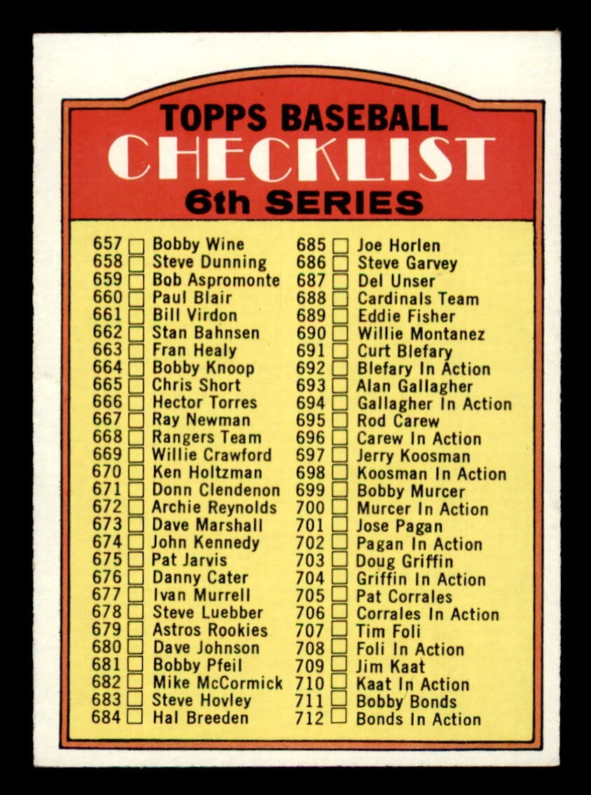 1972 Topps Baseball #604 6th Series Checklist (657-787) EX/MT *d11 | eBay
