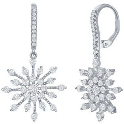 Classic Women's Earrings Sterling Silver CZ Snowflake Post Back Closure ...