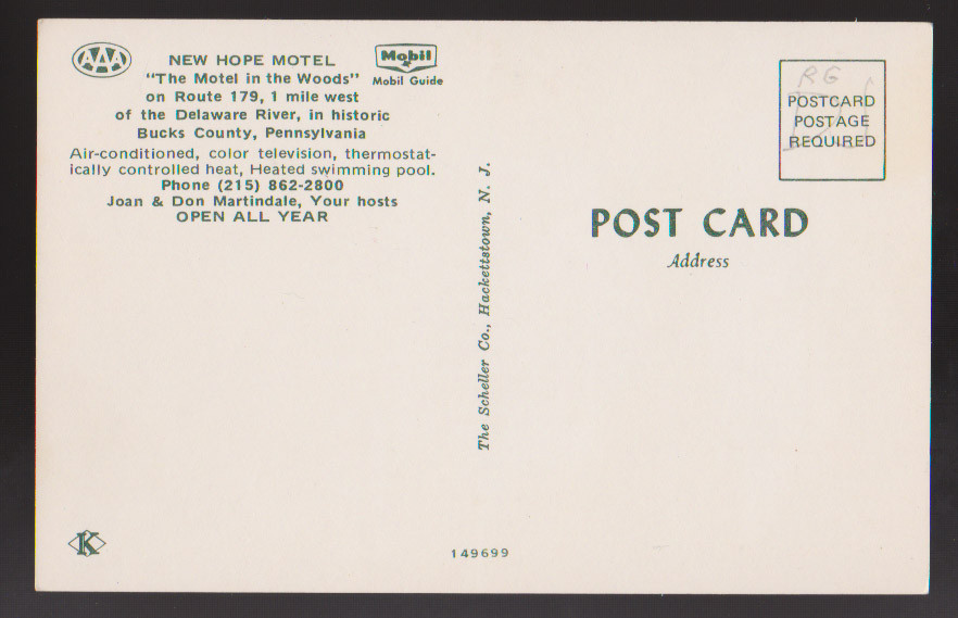 BUCKS COUNTY PENNSYLVANIA PA New Hope Motel 2 Views Pool Vintage ...